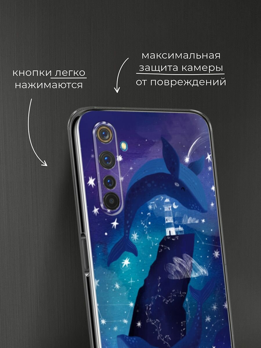 Чехол на Realme 6 Pro / Реалми 6 Про с принтом "Ночные киты" — фото 1