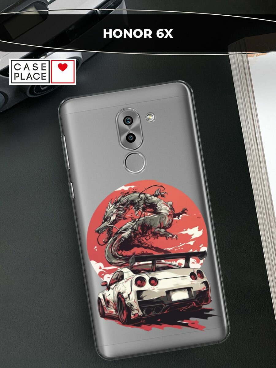 Чехол на Honor 6X / Хонор 6Х с принтом "Car and dragon", прозрачный