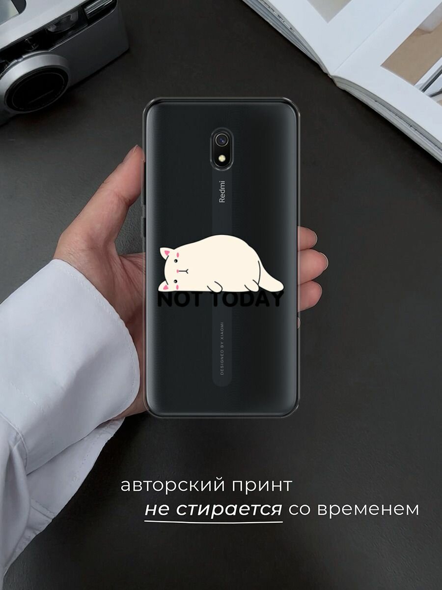 Чехол на Xiaomi Redmi 8A / Сяоми Редми 8А с принтом "Cat not today", прозрачный — фото 1