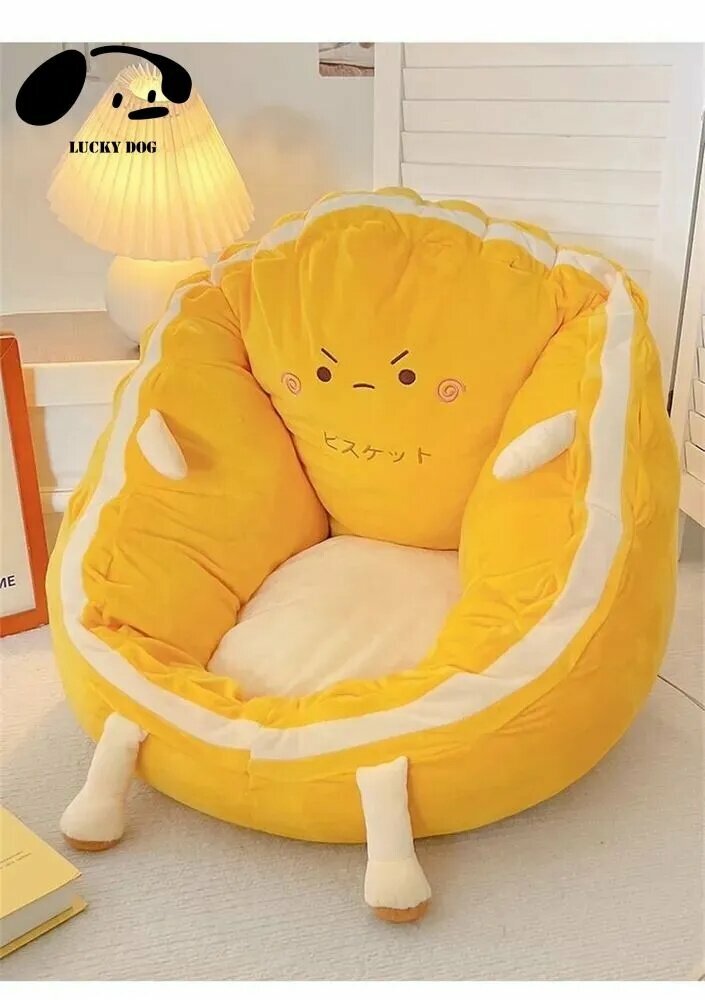 Бескаркасный пуф Шезлонг, Бархат, Вельвет, Размер S, желтый