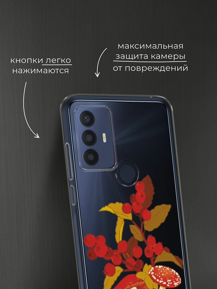 Чехол на TCL 30E/30 SE/305/306 / ТСЛ 30E с принтом "Рябина с грибами", прозрачный — фото 1