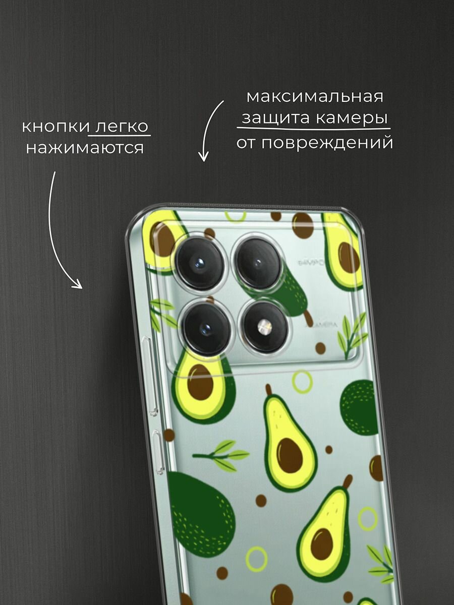Чехол на Xiaomi Poco X6 PRO 5G / Поко X6 Про 5G с принтом "Авокадо паттерн", прозрачный — фото 1