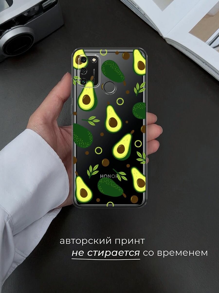 Чехол на Honor 9A / Хонор 9А с принтом "Авокадо паттерн", прозрачный — фото 1