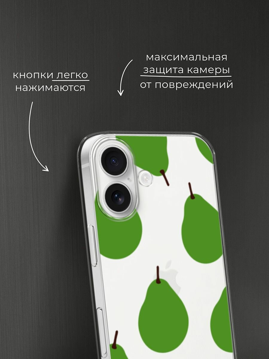 Чехол на Apple iPhone 17 / Айфон 17 с принтом "Зеленая груша паттерн", прозрачный — фото 1