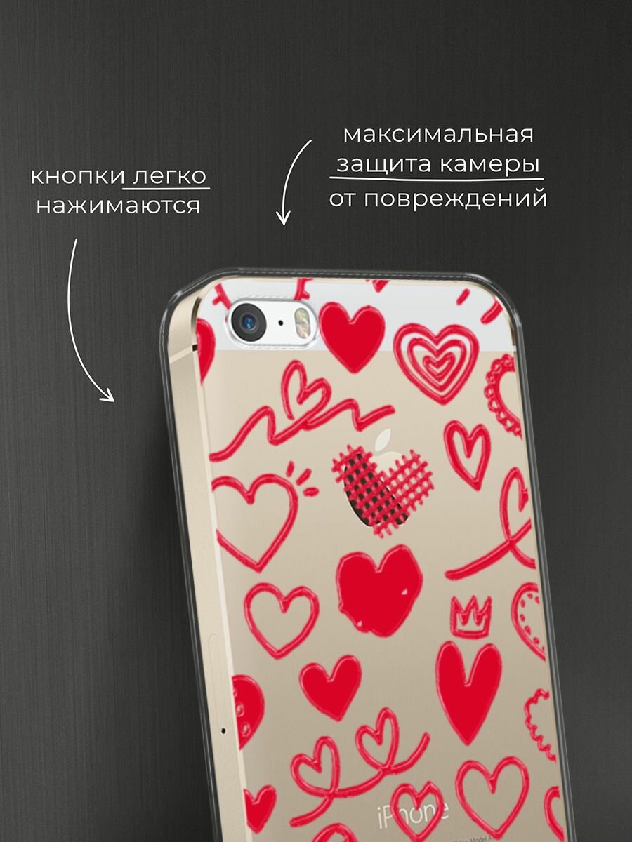 Чехол на Apple iPhone 5/5S/SE / Айфон 5/5S/SE с принтом "Разные сердечки" — фото 1
