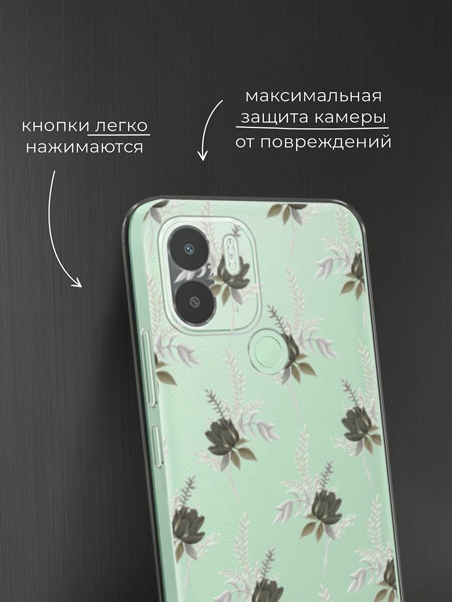 Чехол на Xiaomi Redmi A1+/Redmi A2+/Poco C51/C50 / Редми A1+ с принтом "Паттерн цветы сепия" — фото 1