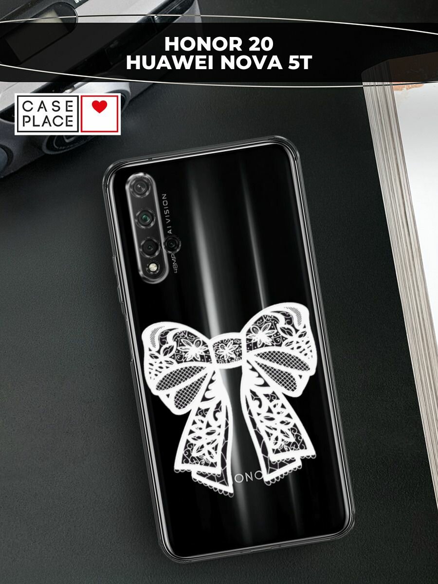 Чехол на Honor 20/Huawei Nova 5T / Хонор 20/Хуавей Нова 5Т с принтом "Черно-белый бант 2"