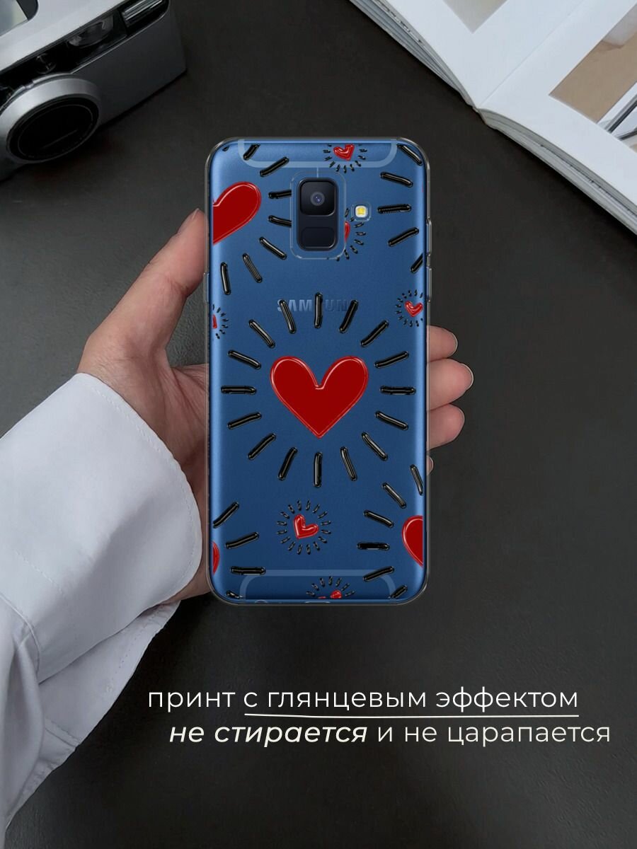 Чехол на Samsung Galaxy A6 / Самсунг Галакси А6 с принтом "Бордовые сердца паттерн" — фото 1