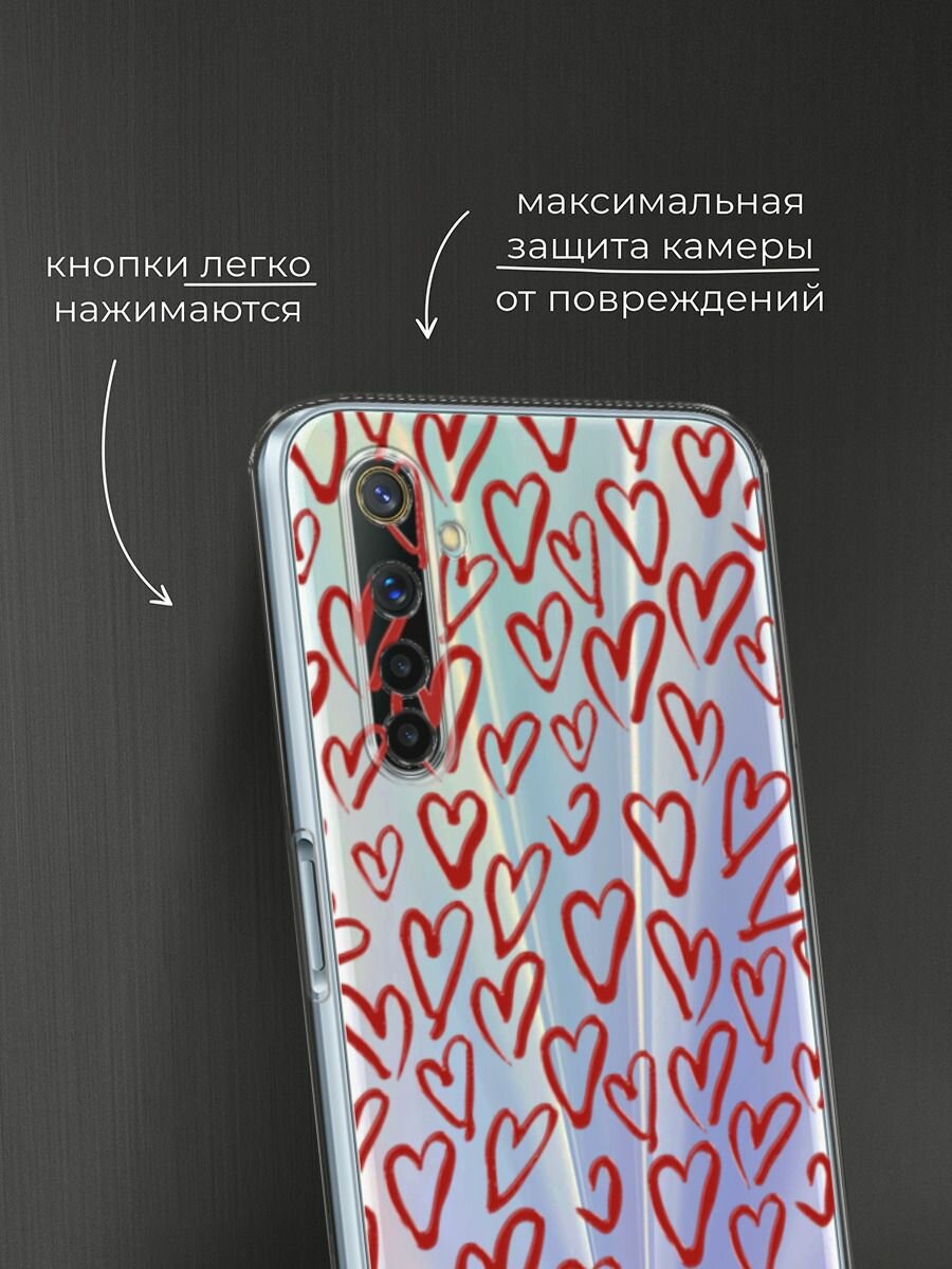 Чехол на Realme 6 / Реалми 6 с принтом "Легкие бордовые сердечки" — фото 1