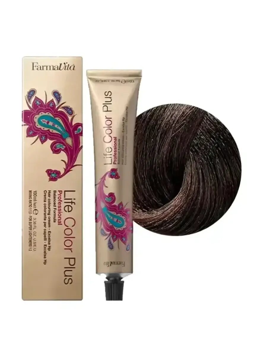 Краска для волос Farmavita Hair Coloring Life Color Plus Prof, Перманентный краситель с низким содержанием аммиака, 4.52