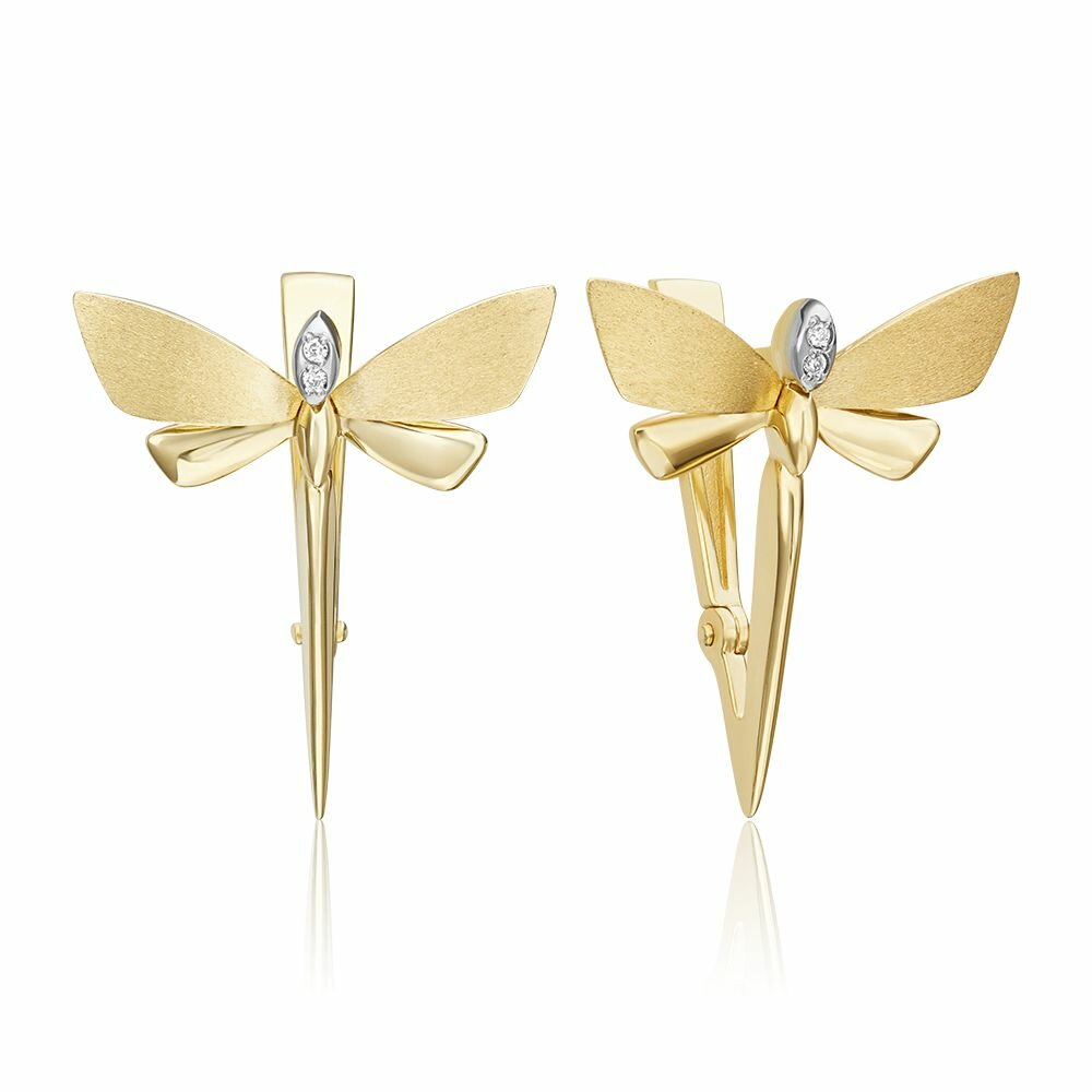 Серьги, комбинированное золото, 585 проба, родирование, бриллиант