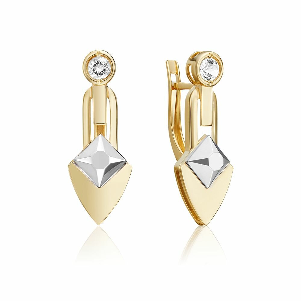 Серьги, комбинированное золото, 585 проба, родирование, топаз