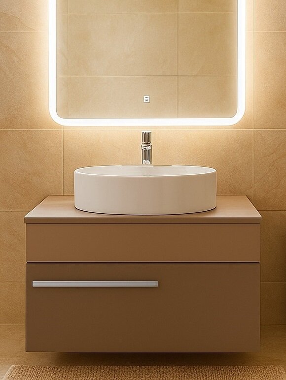 Мебель для ванной Вудлайн 65, розовый-бежевый, раковина Ovale, зеркало 60х80