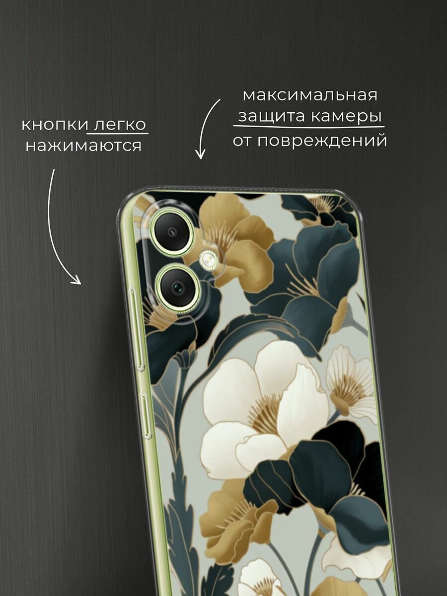 Чехол на Samsung Galaxy A05 / Самсунг Галакси A05 с принтом Золотые и белые цветы — фото 1