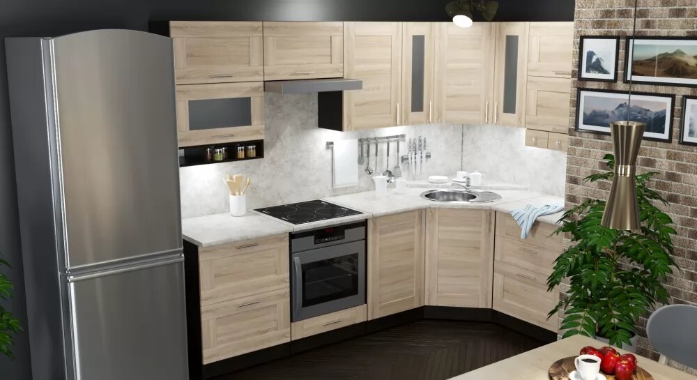 Кухонный гарнитур Ника гранд оптима 2600х1500 мм, каркас , фасад , Венге/Квадро дуб сонома