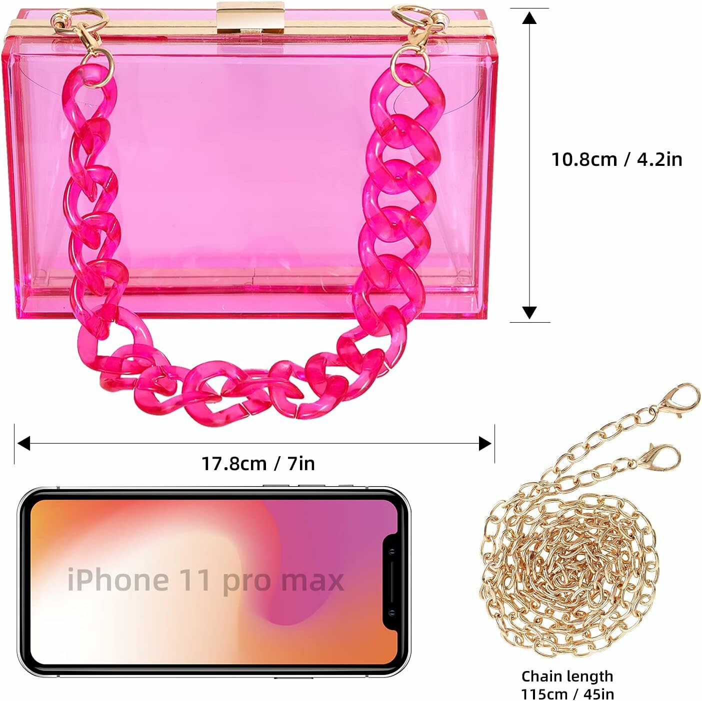 DINGXIAN Прозрачная сумочка для женщин Акриловая коробка-клатч, Маленький прозрачный кроссбоди вечерняя сумочка с золотой цепью для стадиона