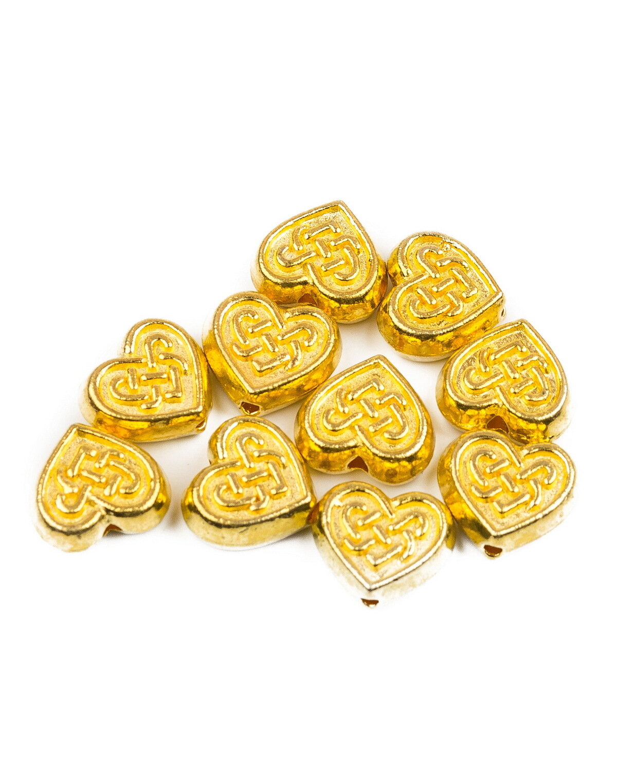 Бусина сердечко, 9х8х3 мм, позолоченная, 10 шт.