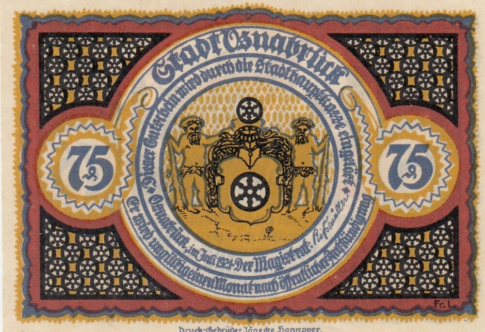 Германия (Веймарская Республика) Оснабрюк 75 пфеннигов 1921 г. (2)