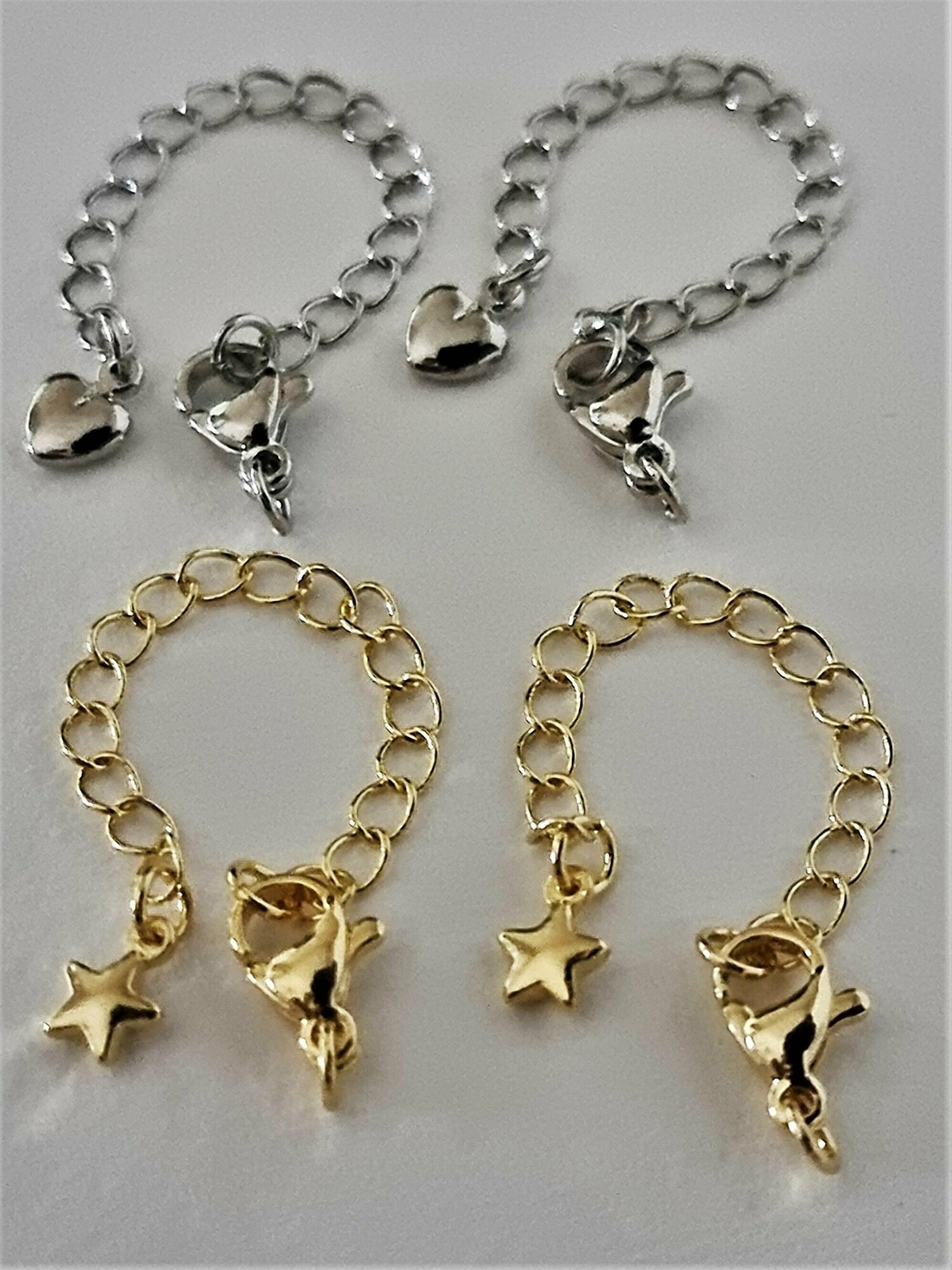 Карабины с удлинителями звездочки и сердечки. Родий и Золото. 4шт.