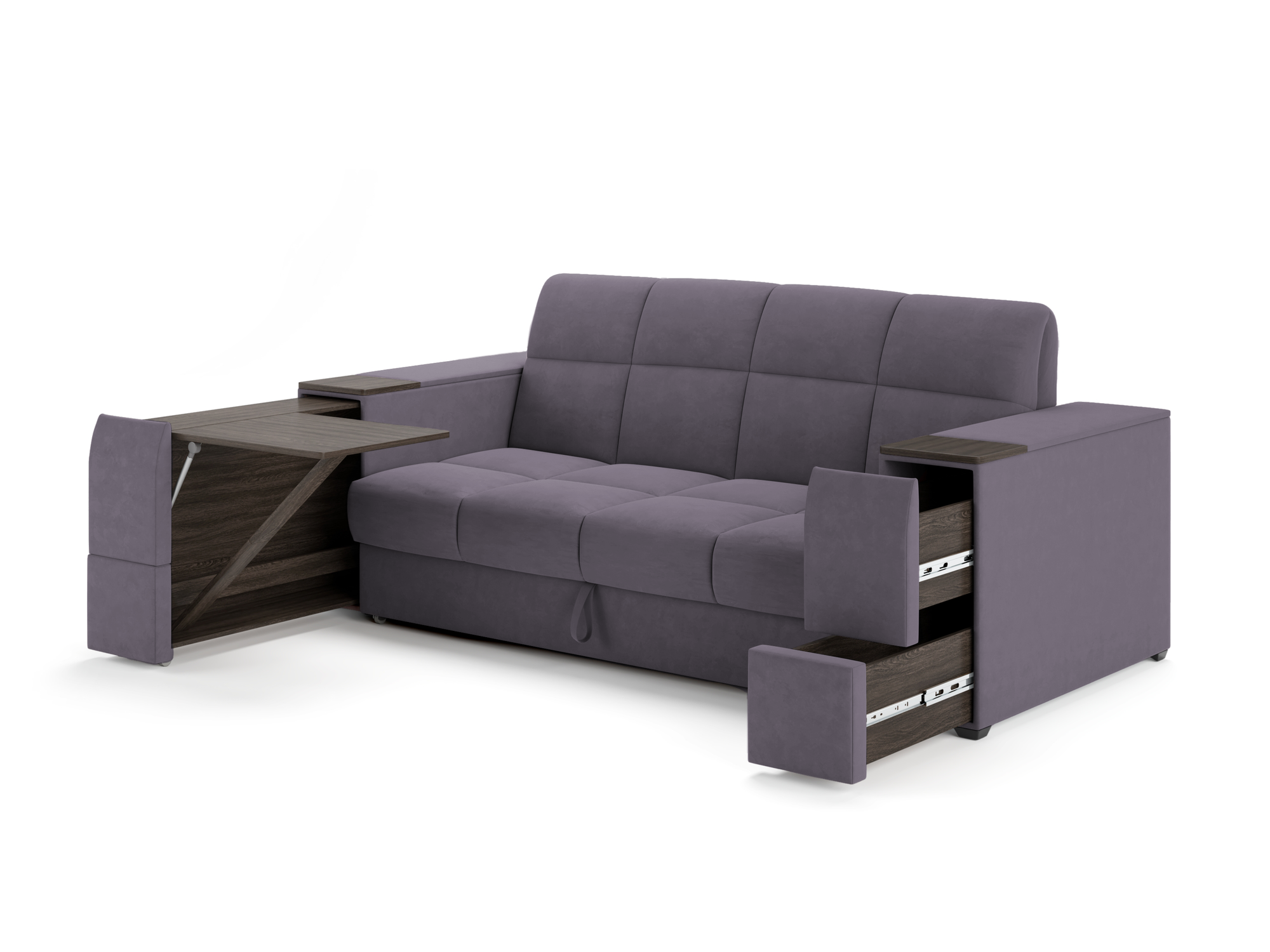 Диван-кровать Флай, аккордеон, ортопедическое основание на НПБ, подлокотники столик+ящики, 120*200, съемный чехол, велюр.