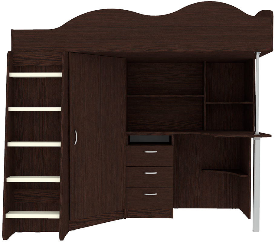 Кровать чердак Пионер с деревянной лестницей Венге Венге