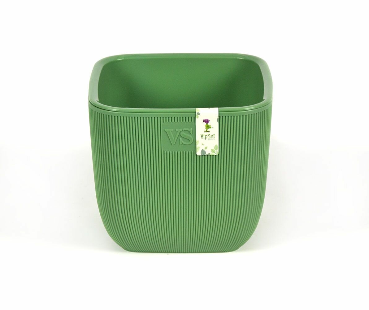 Кашпо VipSet Фабио 1,95л зеленый с дренажной вставкой / d14см / h12,5см