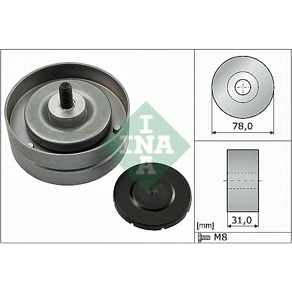 INA 532 0463 10 (0381387 / 077109244F / 0N2134) ролик обводной\ Audi (Ауди) a8 3.7 / 4.2, VW phaeton 4.2 02