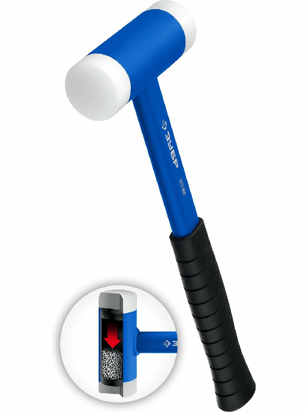 Безынерционный молоток ЗУБР 40 мм 680 г с металлической обрезиненной рукояткой 390 мм и сменными бойками