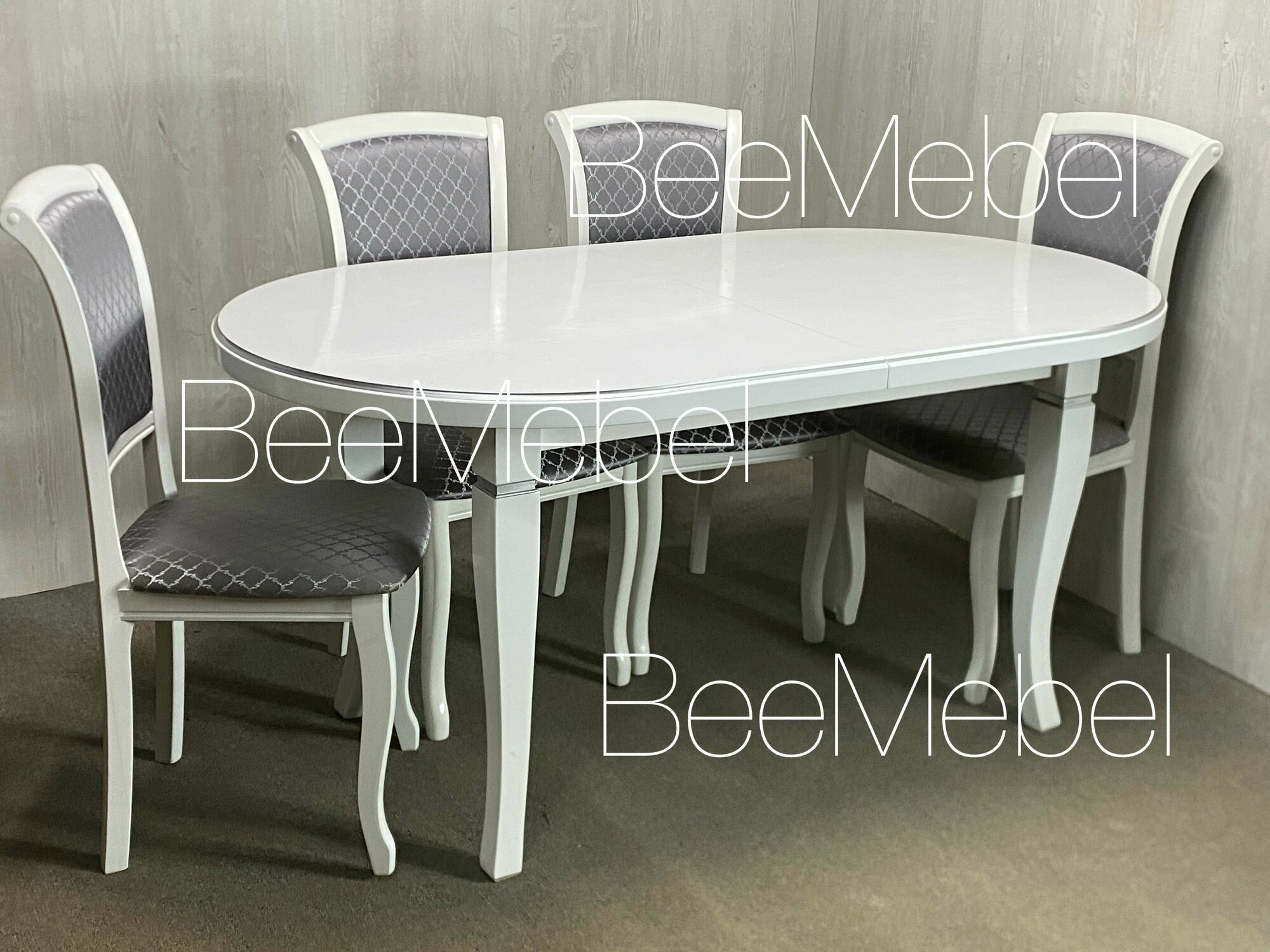 Обеденная группа, 160x90 см, шпонированная, белый цвет, с 4 стульями