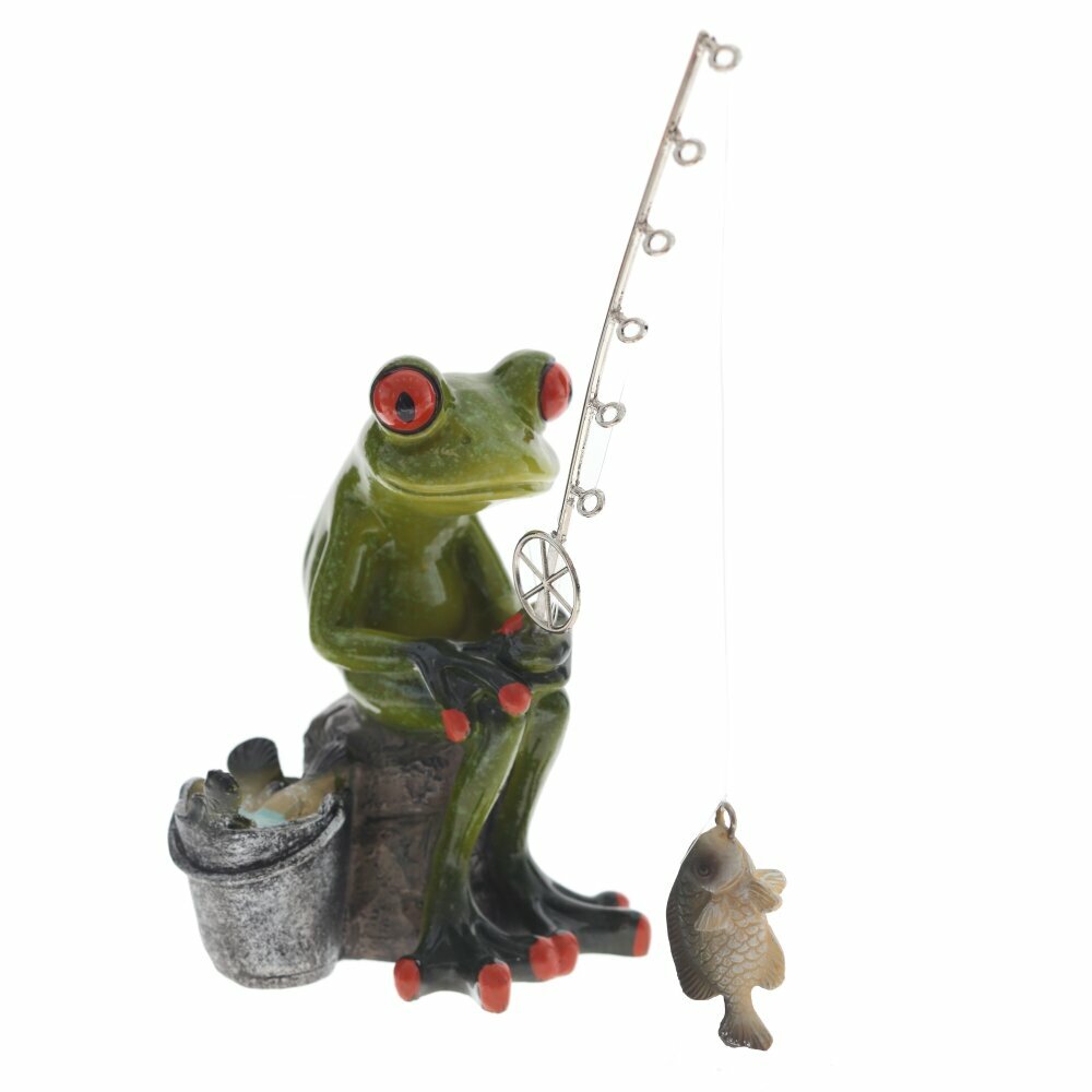 Фигурка декоративная из полистоуна "Лягушка-Рыбак", L13 W8 H16