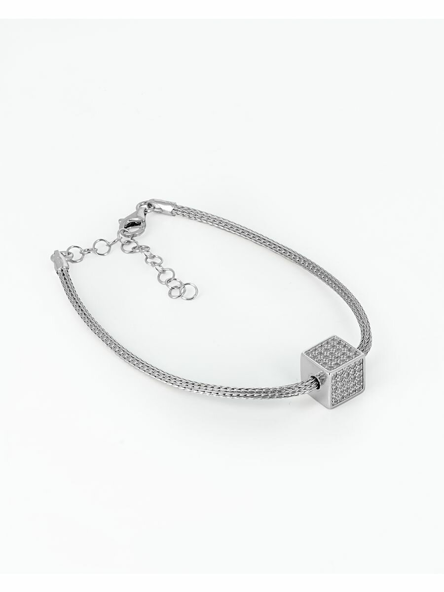 Браслет, серебро, 925 проба, родирование, фианит