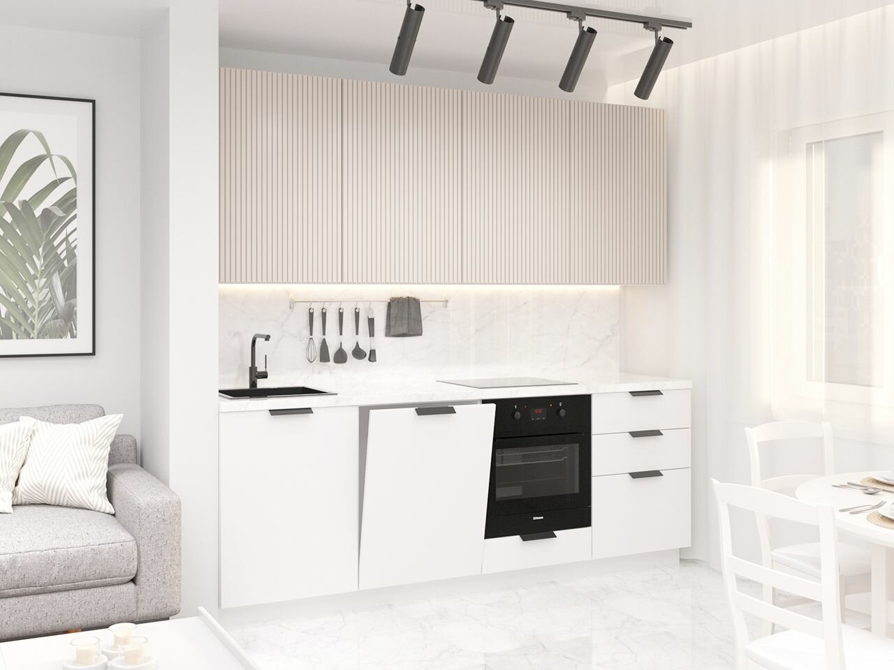 Кухонный гарнитур Евро Лайн Белый/Агат, 2400 мм