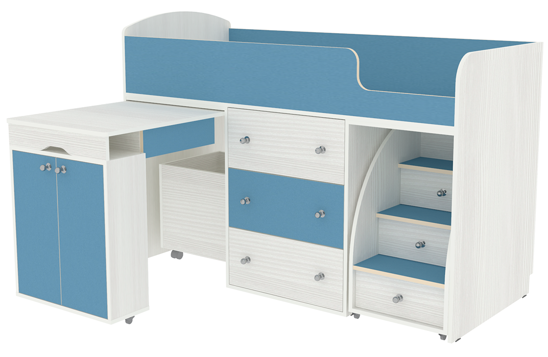 Кровать чердак Малыш Белое Дерево - Светло Синий/Голубой