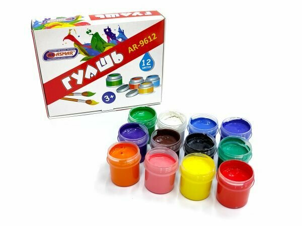 Гуашь 12 цветов 20 мл"ASMAR"