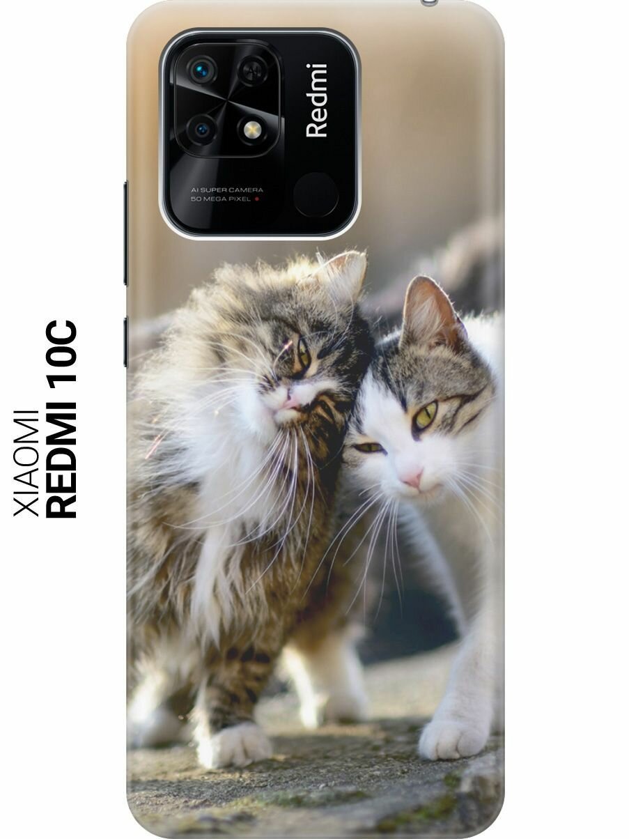Силиконовый чехол на Xiaomi Redmi 10C, Сяоми Редми 10С с принтом "Ласкающиеся кошечки"