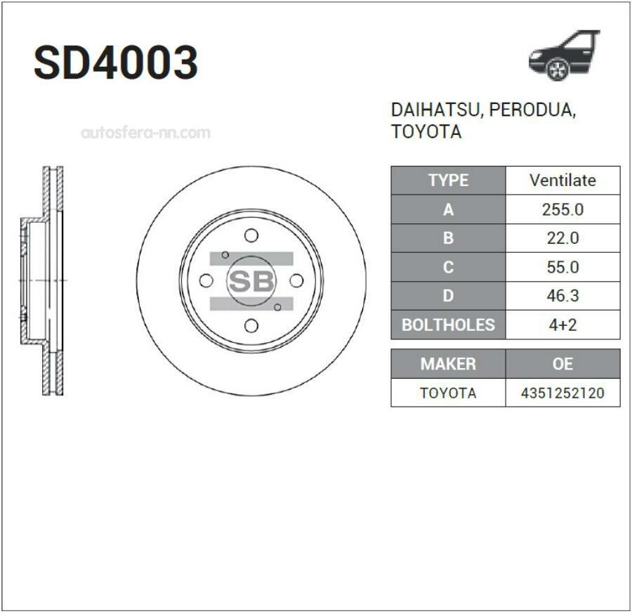 SANGSIN BRAKE SD4003 Диск тормозной