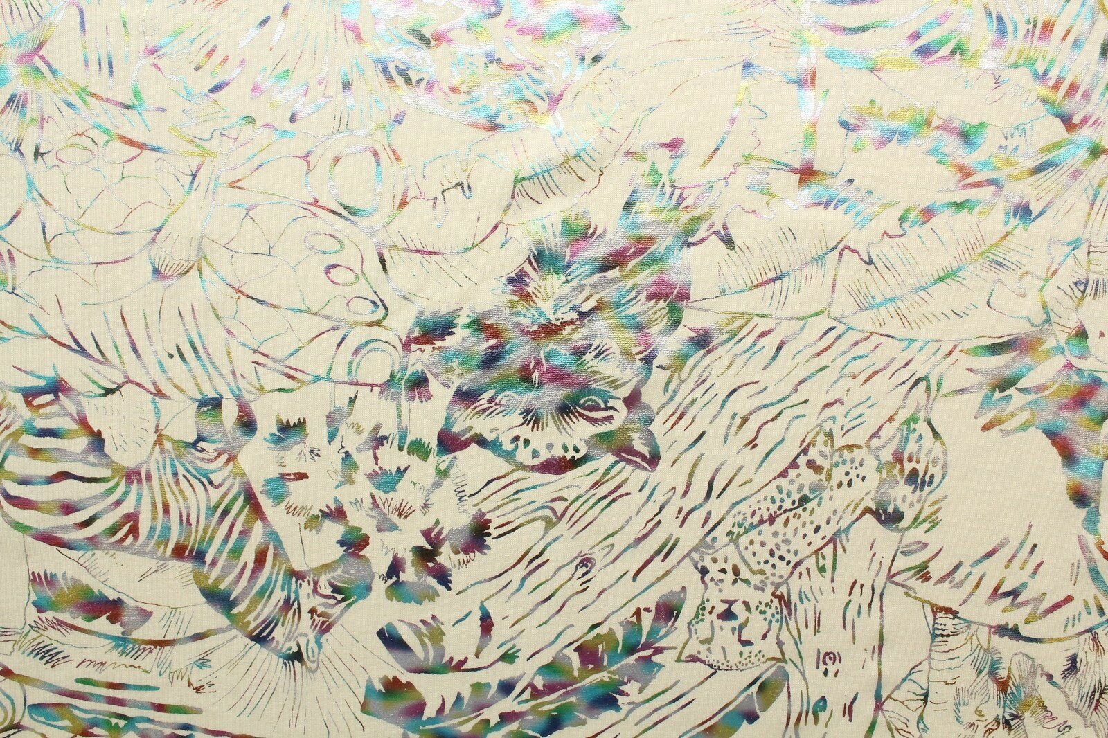 Ткань Трикотаж-хлопок стрейч с голографическим напылением на светло-жёлтом фоне, ш138см, 0,5 м