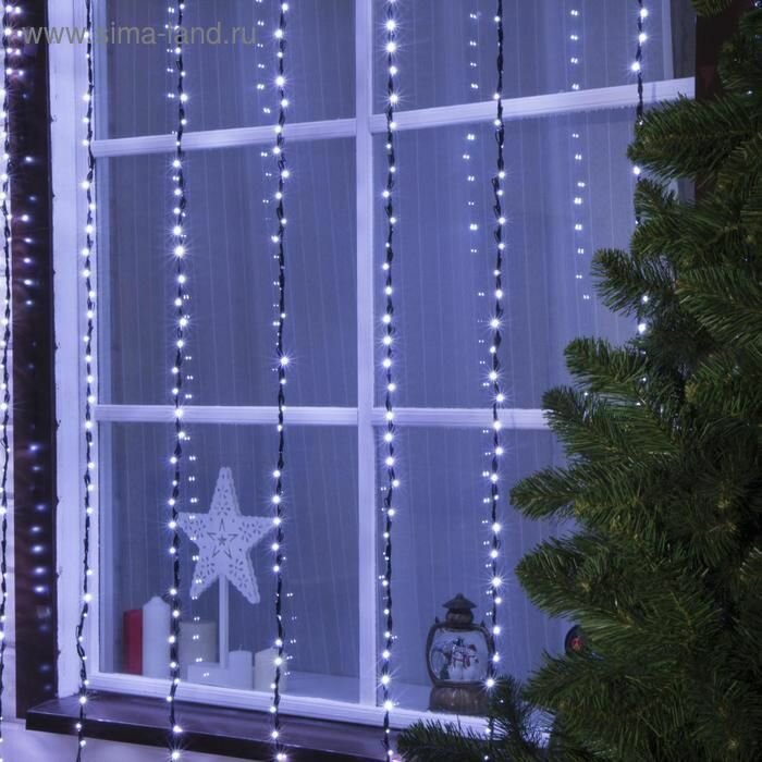 Гирлянда Водопад 2 х 3 м, IP44, УМС, тёмная нить, 800 LED, свечение белое, 8 режимов, 220 В