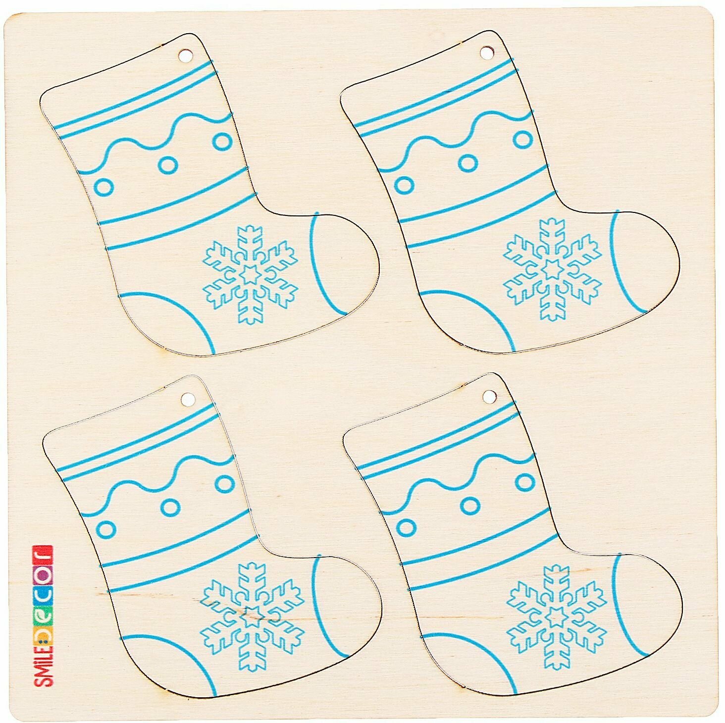 Набор деревянных игрушек Smile Decor "Новогодние раскраски. Сапожок" для декорирования, заготовки для детского творчества