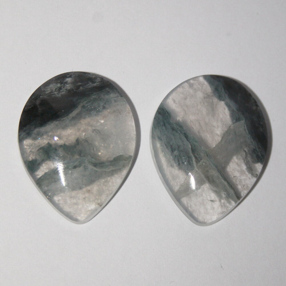Льдистый кварц пара кабошонов, 30х23х3 мм, Урал, «True Stones»