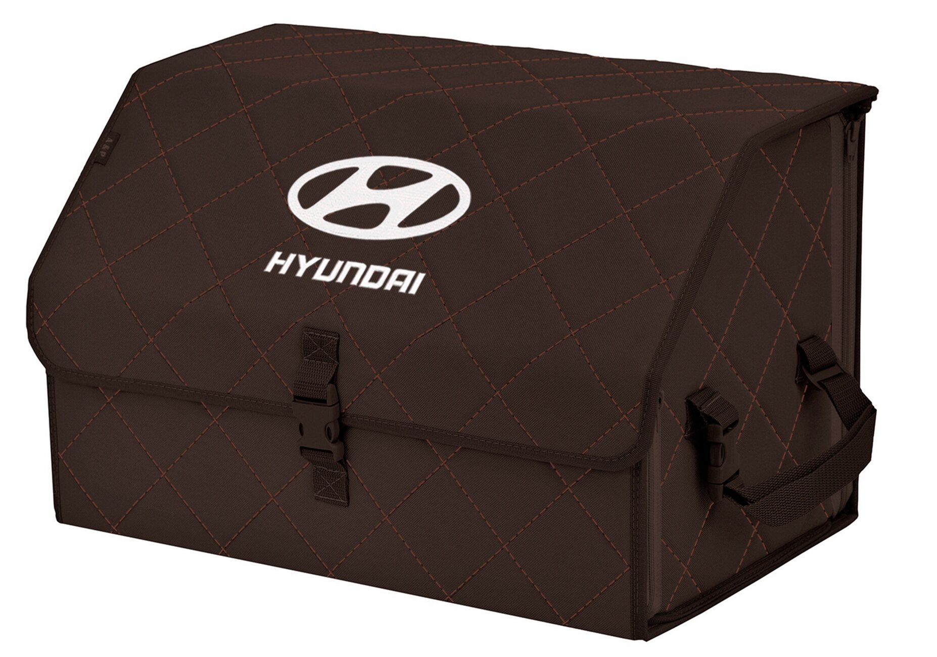 Органайзер-саквояж "Союз" в багажник Hyundai (Хендай), размер L. Цвет: коричневый с коричневой прострочкой Ромб.