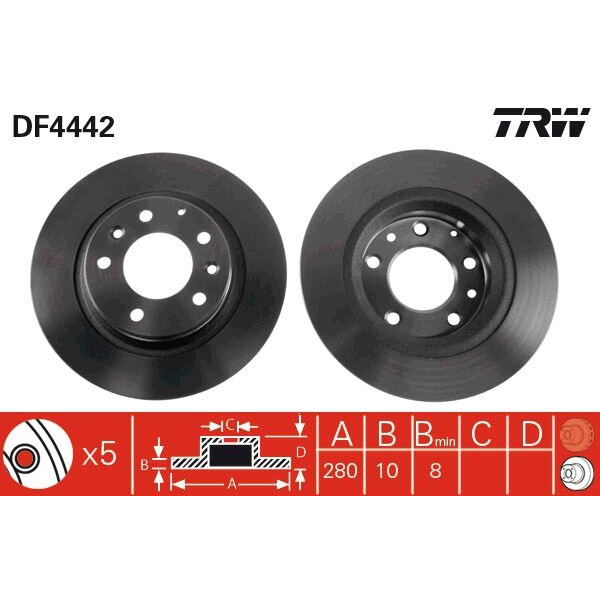 Диск тормозной для автомобиля Mazda, TRW DF4442 (2 шт.)