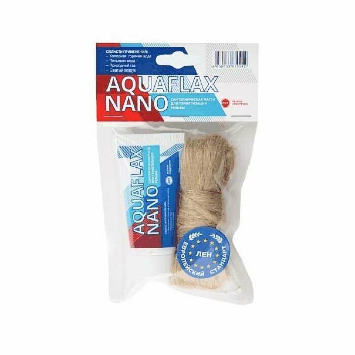 Набор для уплотнения резьбы лен (евро) 15гр+паста 30гр AQUAFLAX NANO 04053
