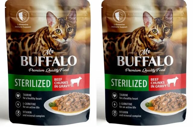 Mr.Buffalo Корм влажный Sterilized для стерилизованных котов и кошек говядина в соусе, 85 гр, 2 уп.