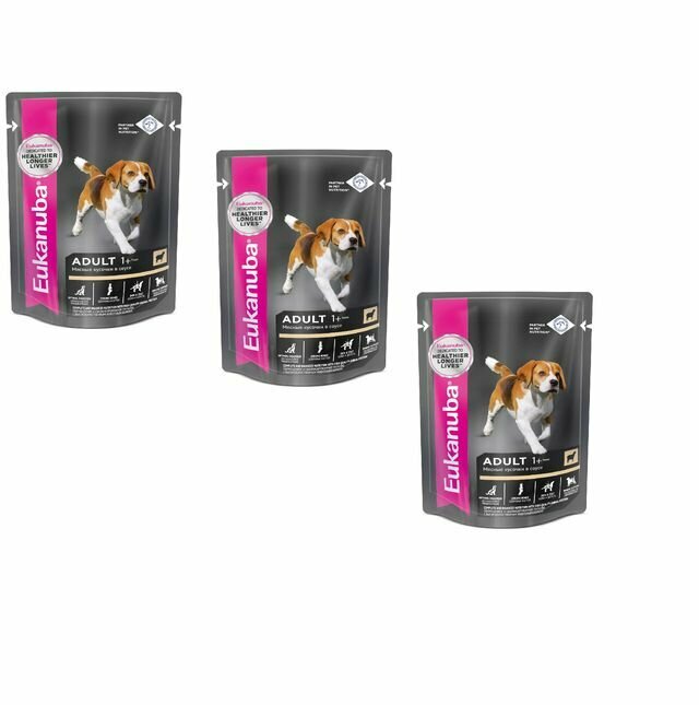 Eukanuba ADULT ALL BREED LAMB пауч влажный корм для взрослых собак всех пород, ягнёнок в соусе, 100 гр, 3 уп