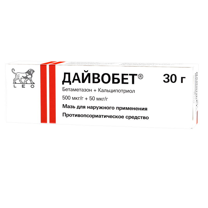Дайвобет мазь д/нар. прим. туба 30 г, бетаметазон + кальципотриол, при псориазе — фото 1