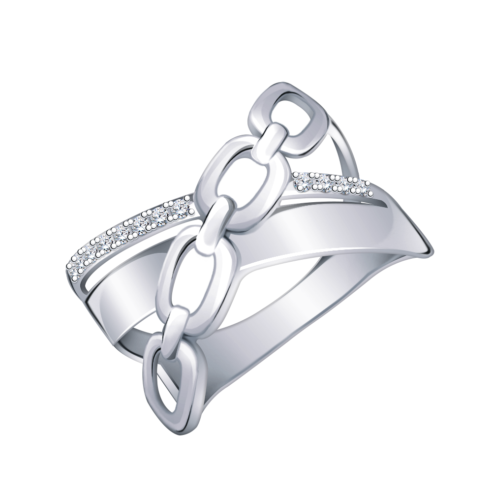 Кольцо широкое, серебро, 925 проба, фианит