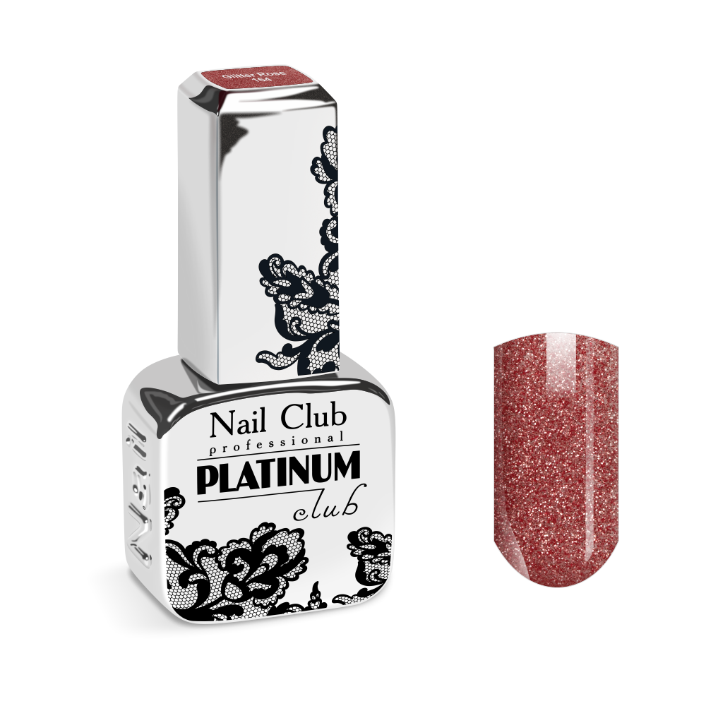 Nail Club professional Эмалевый гель-лак для ногтей с липким слоем PLATINUM CLUB 164 Glitter Rose, 13 мл.