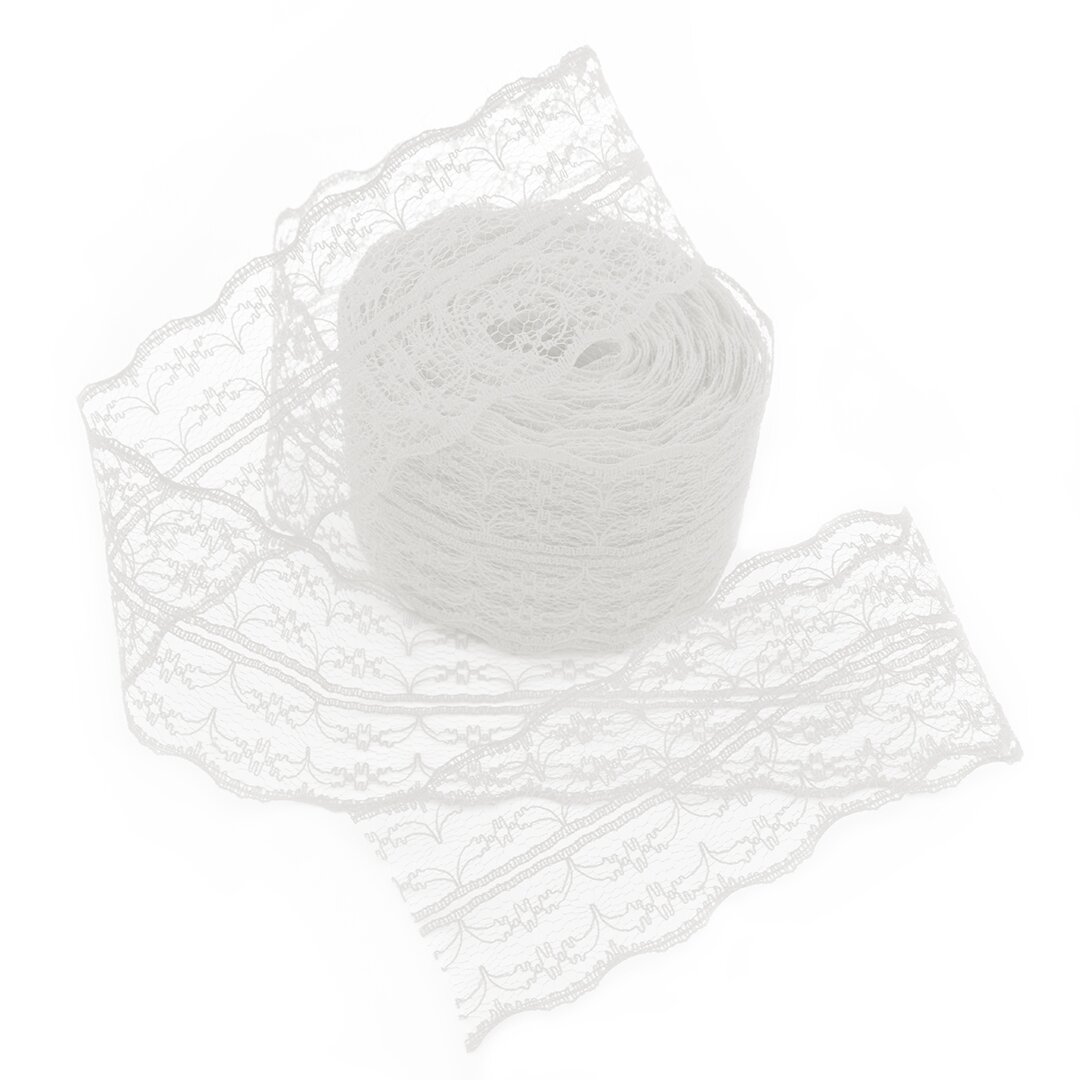 Декоративная лента (4,5 см*10 м) Широкое Кружево, Белый, 1 шт.