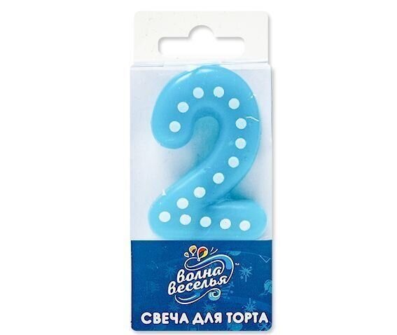 Свеча в торт Цифра, 2 Белые точки, Голубой, 4,3 см, 1 шт.